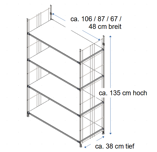 Regal mit 4 Holzböden 38 cm tief 135 cm hoch - BALTON Shop
