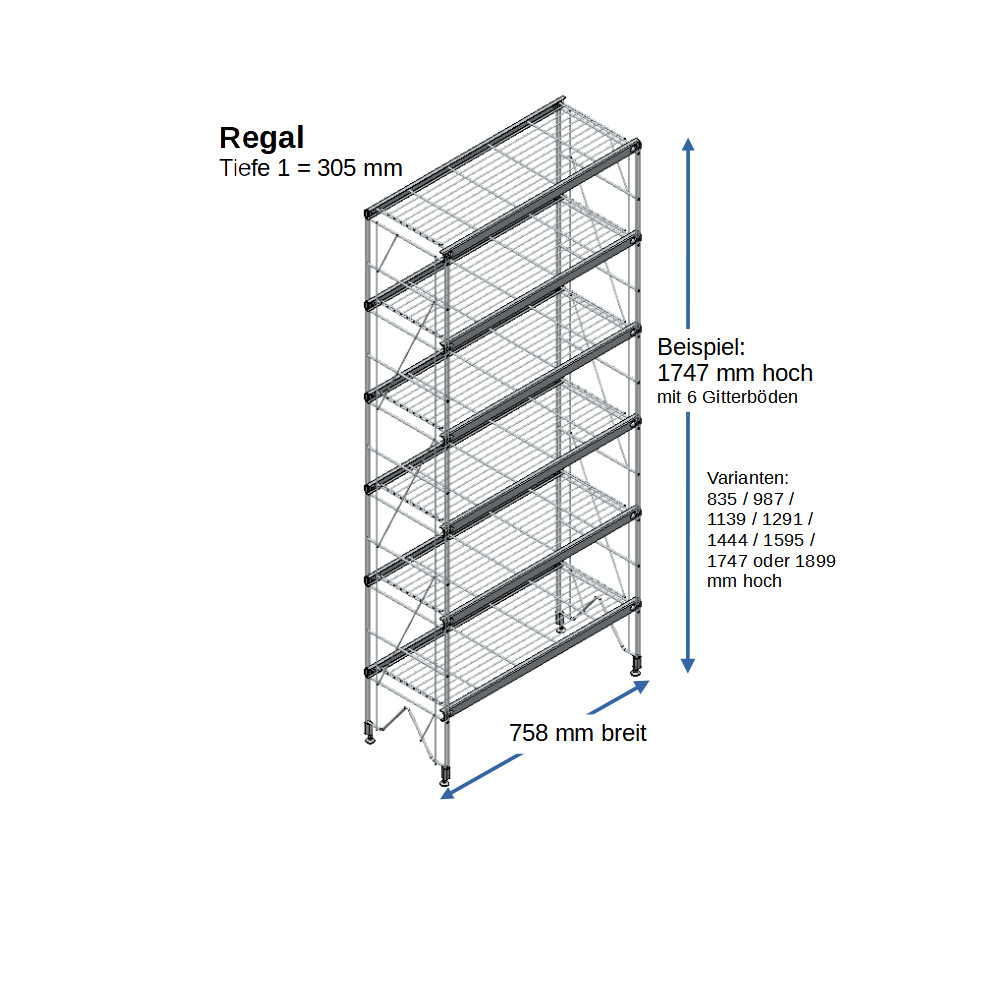 Etagair Regal 758 mm breit - BALTON Shop