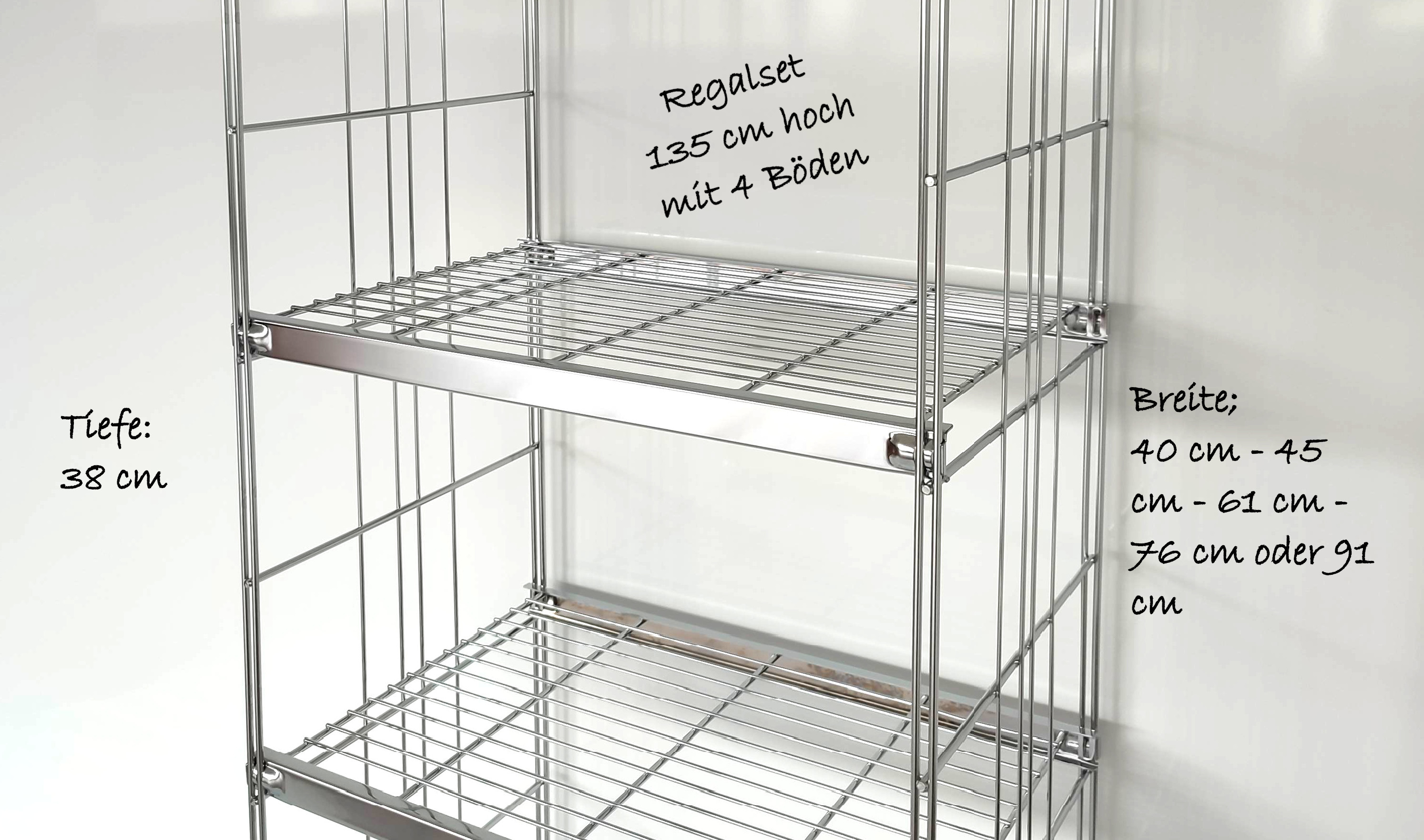 BelEtage Regalset Metall mit 4 Gitterböden 135 cm hoch 38 cm tief ...